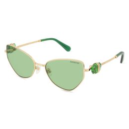 Swarovski SK7003 | Damen-Sonnenbrille | Fassung: Vollrand, Quadratisch, Metall, Gold | Glasfarbe: Gr&uuml;n