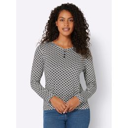 V-Shirt Inspirationen "Druck-Shirt", Damen, Gr. 52, schwarz (ecru, schwarz, bedruckt), 95% Viskose, 5% Elasthan, bedruckt, gemustert, mehrfarbig, V-Ausschnitt, Shirts