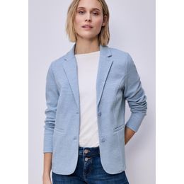Kurzblazer Street One, Damen, Gr. 36, original blau, Web, 53% Polyester, 45% Baumwolle, 2% Elasthan, unifarben, normal normal, V-Ausschnitt, abgesteppt, Blazer Kurzblazer, mit Struktur