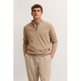Troyer Bugatti "Regular Fit", Herren, Gr. XXL, 40, beige, Sweatware, 100% Baumwolle, unifarben, regular fit, ohne Ausschnitt, Pullover Troyer, aus Baumwolle mit Stehkragen