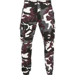 Cargohose Urban Classics "Urban Classics Herren Camo Cargo Jogging Pants 2.0", Herren, Gr. 32, Normalgr&ouml;&szlig;en, wine camo, 98% Baumwolle, 2% Elasthan, loose fit, Hosen Cargohose