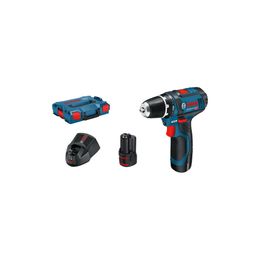 Bosch Akku-Bohrschrauber GSR 12V-15 FC mit 2 x 2,0 Ah Akku L-BOXX 1 Aufsatz (06019F6001)