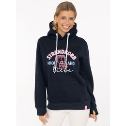 Hoodie Zwillingsherz "Strandkorb", Damen, Gr. L/XL, marine, Sweatware, Obermaterial: 50% Baumwolle, 50% Polyester, comfort fit h&uuml;ftlang, ohne Ausschnitt, angesetztes B&uuml;ndchen, Sweatshirts Hoodie, maritime Stickerei, Rippb&uuml;ndchen, K&auml;ngurutasche, Kapuze