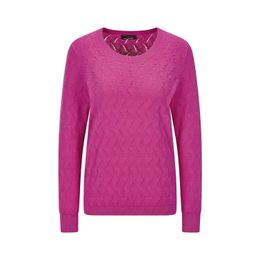 Rundhalspullover GOLDNER "Kurzgr&ouml;&szlig;e Baumwollpullover mit Zick-Zack-Muster", Damen, Gr. 22, lila (beere), Obermaterial: 80% Baumwolle CO. 20% Polyamid PA., gerade, Pullover Rundhalspullover, moderner Wellenstrick