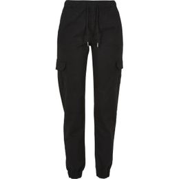 Cargohose Urban Classics "Urban Classics Damen Ladies High Waist Cargo Jogging Pants", Damen, Gr. S, US-Gr&ouml;&szlig;en, schwarz, 98% Baumwolle, 2% Elasthan, unifarben, normal, Hosen Cargohose