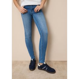 Skinny-fit-Jeans Tamaris, Damen, Gr. 34, N-Gr, blau (midblau used), Denim/Jeans, Obermaterial: 74% Baumwolle, 24% Polyester, 2% Elasthan, skinny fit lang, Jeans, schmale Beinweite, mit G&uuml;rtelschlaufenbund, mit Metallrei&szlig;verschluss