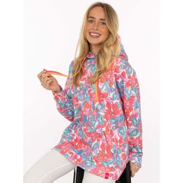 Hoodie Zwillingsherz "Flower Sparkles", Damen, Gr. S/M, bunt, Sweatware, Obermaterial: 50% Baumwolle, 50% Polyester, Sweatshirts Hoodie, farbenfrohes florales Muster, Neondetails, Kapuze, Fronttasche
