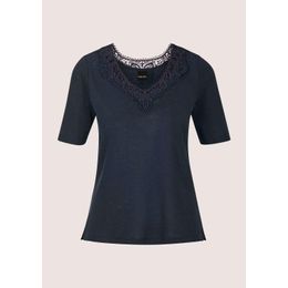 Madeleine Mode Kurzarmshirt MADELEINE "Shirt Kurzarm-Shirt aus Leinen mit feinem Spitzen-Akzent", Damen, Gr. 36, blau (marine), Obermaterial: 100% Leinen LI., Modern, normal, V-Ausschnitt, Shirts