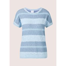 Madeleine Mode Longpullover MADELEINE "Pullover Kurzarm-Pullover mit Glanz-Effekt", Damen, Gr. 36/38, blau (rauchblau, bleu, silber), Obermaterial: 89% Baumwolle CO. 5% Polyester PES. 3% metallisierte Fasern MTF. 2% Polyamid PA. 1% sonstige Fasern AF., Modern, normal, Pullover Longpullover