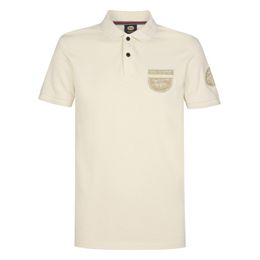 Poloshirt PETROL INDUSTRIES "Men Polo Short Sleeve", Herren, Gr. L (40), seashell, Jersey, Obermaterial: 100% Baumwolle, bestickt, regular fit normal, ohne Ausschnitt, Shirts, mit Logo Stickereien