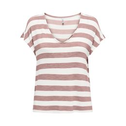 V-Shirt Only CARMAKOMA "CARLIRA LIFE S/S V-NECK TOP JRS NOOS", Damen, Gr. L, adobe rose stripes:cloud dancer, Jersey, Obermaterial: 95% Viskose, 5% Elasthan, gestreift, regular fit normal, V-Ausschnitt, Shirts