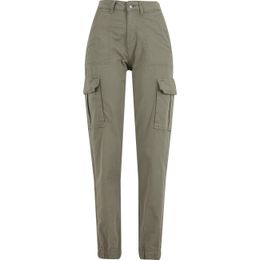 Stoffhose Urban Classics "Urban Classics Damen Ladies Cotton Twill Utility Pants", Damen, Gr. 27, Normalgr&ouml;&szlig;en, palegr&uuml;n, 98% Baumwolle, 2% Elasthan, unifarben, relaxed fit, Hosen Stoffhose