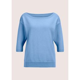 Madeleine Mode Longpullover MADELEINE "Strickpullover Sommerlicher Baumwollpullover mit 3/4-&Auml;rmeln", Damen, Gr. 34, blau (gletscherblau), Obermaterial: 100% Baumwolle CO., Modern, Pullover Longpullover, Legere Kurzform