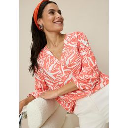 Druckbluse Tamaris, Damen, Gr. 38, pink gebl&uuml;mt, Web, Obermaterial: 100% Viskose, gemustert, l&auml;ssig geschnitten h&uuml;ftlang, V-Ausschnitt, 1-Knopf-Manschette, Blusen Druckbluse, mit 3/4 &Auml;rmeln und femininen V-Ausschnitt