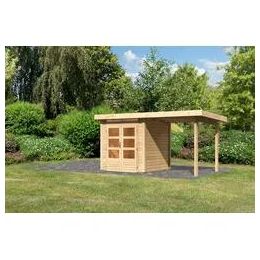 Gartenhaus Karibu "Ammersee 1" SET mit Anbaudach 2,35 m Breite", beige (naturbelassen), Holzwerkstoff, Gartenh&auml;user, Gartenhaus, naturbelassen oder terragrau