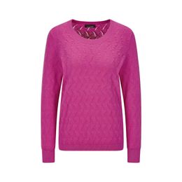 Rundhalspullover GOLDNER "Baumwollpullover mit Zick-Zack-Muster", Damen, Gr. 46, lila (beere), Obermaterial: 80% Baumwolle CO. 20% Polyamid PA., gerade, Pullover Rundhalspullover, moderner Wellenstrick