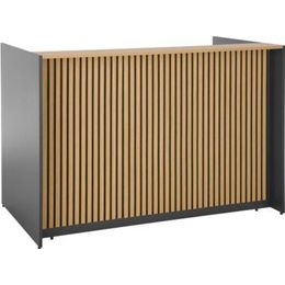Theke Marino, klein, f&uuml;r 1 Person, elektrisch h&ouml;henverstellbar, Memorypanel, Akustikpaneele, Kabeldurchlass, Holz, Eiche-Dekor/anthrazit