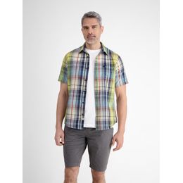 Kurzarmhemd Lerros "Sommerliches Karohemd mit Leinenanteil", Herren, Gr. S, Normalgr&ouml;&szlig;en, gelb (faded gelb), 71% Baumwolle, 29% Leinen, Hemden