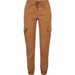 Cargohose Urban Classics "Urban Classics Damen Ladies High Waist Cargo Jogging Pants", Damen, Gr. S, US-Gr&ouml;&szlig;en, toffee, 98% Baumwolle, 2% Elasthan, unifarben, normal, Hosen Cargohose