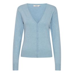 Strickjacke oxmo "Strickjacke OXHelene", Damen, Gr. L, blau (blau bell melange), Obermaterial: 80% Viskose CV. 20% Nylon NY., Strickjacken Strickjacke