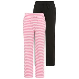 H.I.S. Jerseyhose H.I.S "2er Pack Wirkhosen 1x uni + 1x geringelt", M&auml;dchen, Gr. 134, N-Gr, schwarz, pink geringelt, Single Jersey, Obermaterial: 100% Baumwolle, geringelt, unifarben, Basic, Hosen Jerseyhose, gerade Beinform, mit Gummizug am Bund, mit Logodruck als Applikation