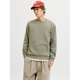 Jack & Jones Sweatshirt JACK & JONES "JJESOHO SWEAT CREW NECK NOOS", Herren, Gr. S, vetiver, angeraute Sweatware, Obermaterial: 80% Baumwolle, 20% Polyester, bedruckt, relaxed fit normal, Rundhals, Rippb&uuml;ndchen, Sweatshirts Sweatshirt, Baumwollmischung, relaxed fit