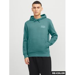 Jack & Jones Kapuzensweatshirt JACK & JONES "JJECORP LOGO SWEAT HOOD NOOS", Herren, Gr. S, mineral blau detail:small print, angeraute Sweatware, Obermaterial: 70% Baumwolle, 30% Polyester, bedruckt, regular fit normal, Rundhals, Rippb&uuml;ndchen, Sweatshirts, Baumwollmischung, regular fit