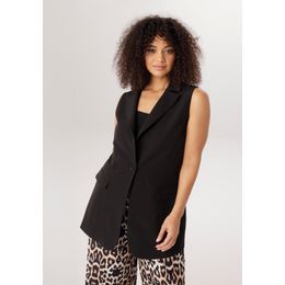 Longweste ANISTON PLUS, Damen, Gr. 44, schwarz, Web, Obermaterial: 95% Polyester, 5% Elasthan. Futter: 100% Polyester, unifarben, figurumspielend Po-bedeckend, Westen Longweste, topmodisch - NEUE KOLLEKTION