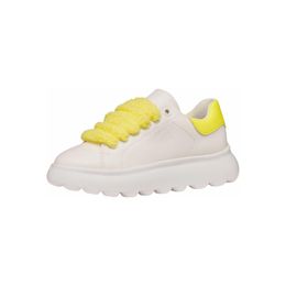 Sneaker Geox "Geox Sneaker Lederimitat", Damen, Gr. 32, wei&szlig;, gelb, Lederimitat, Schuhe Sneaker