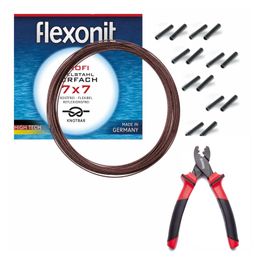 Flexonit 7x7 Stahlvorfach 0,36mm + Quetschh&uuml;lsen + Zange komplett Angelset