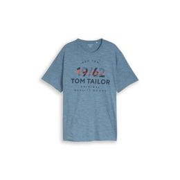 Tom Tailor Herren Plus Size - T-Shirt mit Logo-Print, blau, Meliert, Gr. 2XL