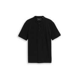 Tom Tailor Denim Herren Piqu&eacute; Poloshirt mit Stehkragen, schwarz, Uni, Gr. L