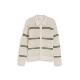 Tom Tailor Denim Herren Relaxed Fit Strickjacke mit Lochmuster, gr&uuml;n, Gestreift, Gr. XXL