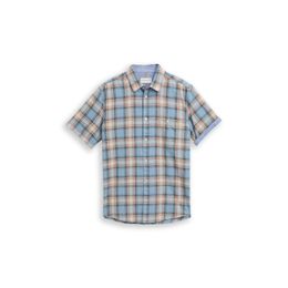 Tom Tailor Herren Regular Fit Kurzarmhemd mit Karomuster, blau, Kariert, Gr. S