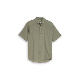 Tom Tailor Denim Herren Relaxed Fit Kurzarmhemd mit Leinenanteil, gr&uuml;n, Uni, Gr. M
