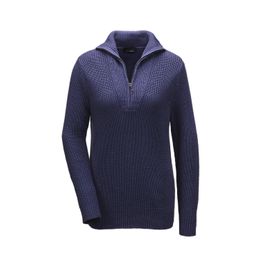 GOLDNER Damen Strickpullover "Kurzgr&ouml;&szlig;e Sportiver Troyer mit Baumwollanteil", blau, Gr. 23, Obermaterial: 50% Baumwolle CO. 50% Polyacryl PAN.,
