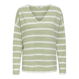 Only Damen Strickpullover "ONLAMALIO LIFE LS V-NECK KNT"desert sage stripes:mel, cloud dancer, Gr. S, gestreift, Strick, Obermaterial: 100%