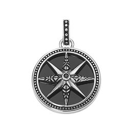 Herren Kettenanh&auml;nger "Kompass mit Achat und Spinell in schwarz, Silber 925", 2,5cm, Silber 925 (Sterlingsilber), silber, Giorgio Martello MILANO,