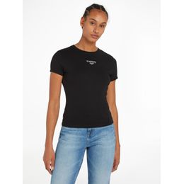 Damen T-Shirt "TJW SLIM ESSENTIAL LOGO 1 SS EXT", schwarz, Gr. XXL, Tommy Jeans CURVE, unifarben, Single Jersey, Obermaterial: 60% Baumwolle, 40%