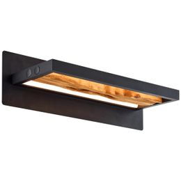 Brilliant LED Wandleuchte "Chaumont", H: 15,1cm, schwarz, Leuchten, Breite 35 cm, 930 lm, Aluminium/Metall/Holz, schwarz/holz