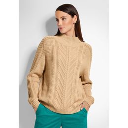 Madeleine Mode MADELEINE Damen Longpullover "Strickpullover Stehkragen-Pullover mit Zopfmuster", braun, Modern, Gr. 40, Obermaterial: 45% Polyamid PA. 35% Wolle WO.