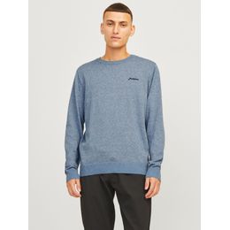 Jack & Jones JACK & JONES Herren Rundhalspullover "JJBRAD KNIT CREW NECK AW24", blau, Gr. S, bestickt, meliert, Strick, Obermaterial: 70% Polyester, 30%