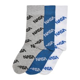 MisterTee M&auml;dchen Basicsocken "MisterTee Unisex NASA Allover Socks Kids 3-Pack", Gr. 39brightblau, grau, wei&szlig;, 78% Baumwolle, 17% Polyester, 3%
