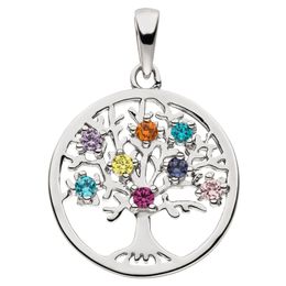 Kettenanh&auml;nger Jobo "Anh&auml;nger Lebensbaum rund 18 mm", bunt (silber 925, mehrfarbig), Schmuckanh&auml;nger, Damen, Silber 925 (Sterlingsilber), Kettenanh&auml;nger, 925 Silber mit 8 bunten Zirkonia