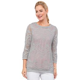 GOLDNER Damen Strickpullover "Kurzgr&ouml;&szlig;e Strickpullover mit Ajourmuster", grau, Gr. 22, Obermaterial: 55% Polyacryl PAN. 35% Baumwolle CO. 10%
