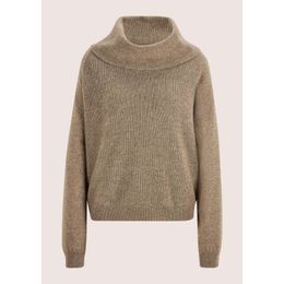 Madeleine Mode MADELEINE Damen Longpullover "Strickpullover Zeitloser Wollpullover mit Capuchon-Kragen", beige, Modern, Gr. 48, Obermaterial: 45% Wolle mw. 30%