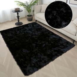 Hochflor-Teppich my home, B:40cm H:60mm L:60cm, schwarz, Kunstfaser, Teppiche, "Kalua, verschiedene Formen", Kunstfell, weich, Uni-Farben,