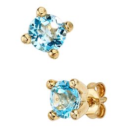 Jobo Damen Paar Ohrstecker "Ohrringe blau hellblau 6 mm", Gelbgold 333hellblau, Gelbgold 333, Ohrringe, 333 Gold mit Blautopas