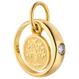 Kettenanh&auml;nger Jobo "Anh&auml;nger Taufring Lebensbaum 10 mm", gelbgold 333, wei&szlig;, Schmuckanh&auml;nger, Damen, Gelbgold 333, Kettenanh&auml;nger, 8 Karat 333 Gold mit Zirkonia