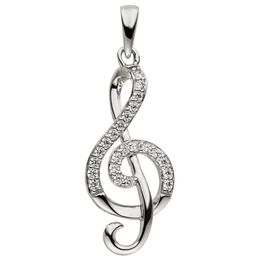 Kettenanh&auml;nger Jobo "Anh&auml;nger Notenschl&uuml;ssel 25 mm", silber 925, wei&szlig;, Schmuckanh&auml;nger, Damen, Silber 925 (Sterlingsilber), Kettenanh&auml;nger, 925 Silber mit 23 Zirkonia